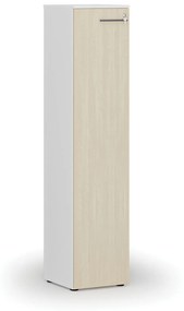 Úzká kancelářská skříň PRIMO WHITE, 1781 x 400 x 420 mm, bílá/buk