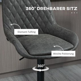 HOMCOM Sada 2 výškově nastavitelných barových židlí s opěradlem, kuchyňská stolička imitace kůže tmavě šedá pro bar a kuchyň | Aosom.de