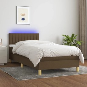 Box spring postel s matrací a LED tmavě hnědá 90x190 cm textil 3133840