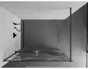 Mexen Kioto+, sprchová zástěna Walk-In s poličkou a věšákem 100 x 200 cm, 8mm čiré sklo bílý vzor, ​​grafitový profil, 800-100-121-66-97