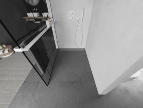 Mexen Kioto+, sprchová zástěna Walk-In s poličkou a věšákem 100 x 200 cm, 8mm čiré sklo černý vzor, ​​bílý profil, 800-100-121-20-78