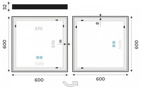 Nimco Černé LED zrcadlo 600x600 se dvěma dotykovými senzory ZPC 13066VX-90