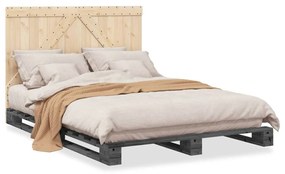 Rám postele s čelem šedý 160 x 200 cm masivní borové dřevo