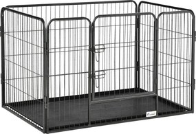 PawHut Obdélníkový Ohrádka pro Psi 4-panely Ocel 109x74x71 cm s Dvouvrstvými Dveřmi a Odnímatelným Táckem pro Venkovní a Vnitřní použití | Aosom