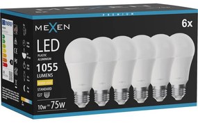 Mexen Nova 6x LED žárovka E27, A60, 10W, Teplá - 3000K, 1055 lm - L100-E27-1030-01x06