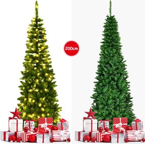 Costway 200 cm Slim Christmas Tree s Warm bílá LEDs Umělý vánoční stromek