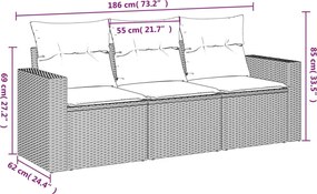 vidaXL 3dílná zahradní sedací souprava s poduškami polyratan [3250996] Barva: Černá