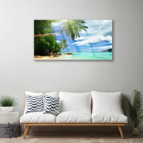 Obraz na skle Palma Pláž Moře Krajina 125x50 cm