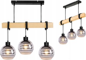 Dřevěná závěsná stropní lampa Lustr Zwis Loft, skleněná, 3x E27
