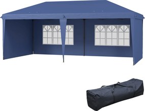 Outsunny skládací pavilon 6x3 m, pop-up s 4 odnímatelnými bočními stěnami, zahradní pavilon se 2 okny a přepravní taškou, modrý