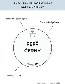 Samolepka na kořenky PEPŘ ČERNÝ průhledná 5 cm tučné písmo