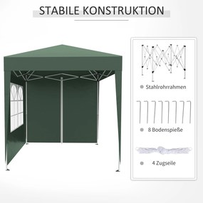 Outsunny skládací pavilon, pivní stan, 4 odnímatelné boční stěny, 2 okna, kovový rám, 2 x 2 m, tmavě zelená