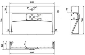 Mexen Ava, umyvadlo na desku z konglomerátu 60 x 38 cm, bílá, 23016001