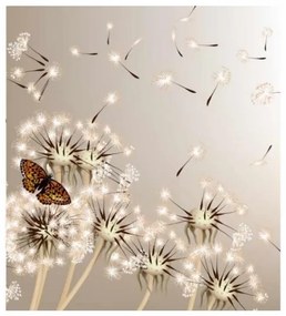 DIMEX | Vliesová fototapeta na zeď Pampeliška a motýl MS-3-0148 | 225 x 250 cm | béžová, hnědá, černá