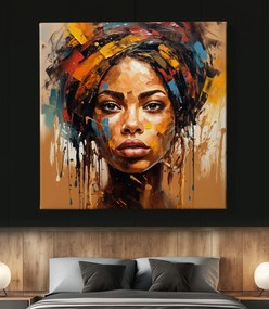 Obraz na plátně - Africká žena Aisha se zamyšleným pohledem FeelHappy.cz Velikost obrazu: 60 x 60 cm