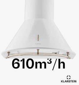 Klarstein Lumio Neo, digestoř, 60 cm, komínová, 610 m³/h, retro design, nerezová ocel, bílá