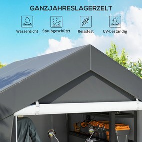 Zahradní kůlna Outsunny, skladovací stan, 3 x 3 m, voděodolná a odolná proti UV záření, pozinkovaná ocelová konstrukce a velké dveře, kryt pro kola d…