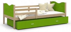 Dětská postel MAX P 80x190cm s borovicovou konstrukcí v zelené barvě s motivem vláčku