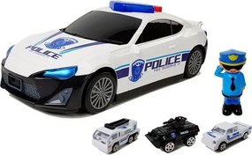 LEAN Toys Policejní auto, úložný prostor, garáž 2 v 1, policista, malá autíčka, zvuky, světla