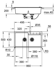 GROHE 31649AP0 - Dřez K500 860 × 500 mm granit/černá