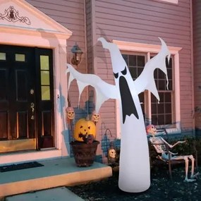 HOMCOM Halloween nafukovací duch 1,8 m dekorace s LED IP44 Samonafukovací polyester bílá 130 x 30 x 180 cm