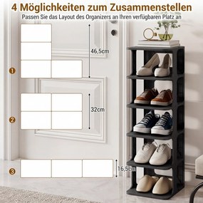 Costway 6-Tier Stohovatelný stojan na boty Vertikální organizér bot – černý