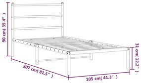 Kovový rám postele s čelem černý 100 x 200 cm - Default Title