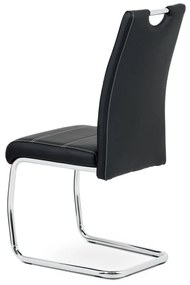 Autronic Pohupovací jídelní židle HC-481 BK, černá ekokůže, bílé prošití/chrom