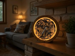 Li-Go "Hory, les a vodopád" světelné hodiny s powerbankou a pohybovým čidlem 31 cm/dub