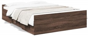 Rám postele se zásuvkami hnědý dub 135x190 cm kompozitní dřevo