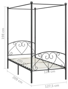 vidaXL Rám postele s nebesy šedý kovový 120 x 200 cm