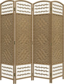 HOMCOM 4-dílný paravan 160x170 cm skládací ochranný screen s papírovým lanem a dřevěným rámem pro ložnici a obývací pokoj přírodní