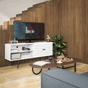 HOMCOM TV stolek do obývacího pokoje pro TV do 65 palců, moderní TV stolek se 2 otevřenými policemi a 1 nastavovací policí 145x38x65 cm Bílý