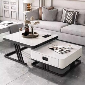 LuxuryForm DESIGN Konferenční stolek TITAN 70 × 70 / 60 × 60 cm – bílý, bílý mramor (set 2 ks)