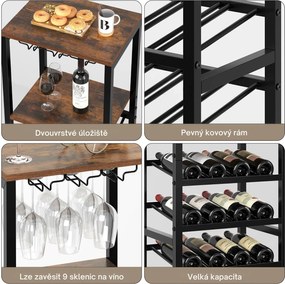 Stojan na víno s držákem na skleničky Houseland Wine hnědý/černý