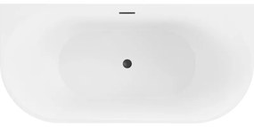 Mexen Oval, volně stojící nástěnná vana 150 x 75 cm, bílá-černá, černý matný přepad, 52671507575-70