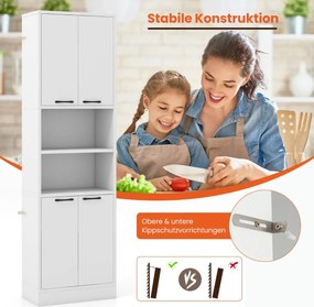Costway 190 cm vysoká kuchyňská skříňka s dvířky a policemi příborník – bílý