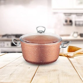 Růžový hliníkový hrnec s poklicí Güral Porselen Classic, ø 22 cm