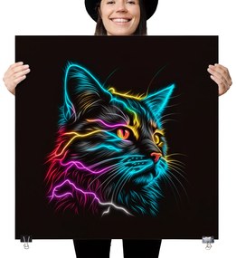 Plakát - Barevná zářící kočka FeelHappy.cz Velikost plakátu: 80 x 80 cm
