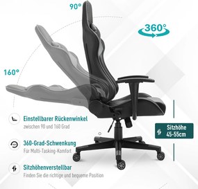 Ergonomická kancelářská židle Vinsetto herní otočná židle z umělé kůže a pěny černá 67,5x74x126-136 cm pro pohodlnou práci a hraní | Aosom.de