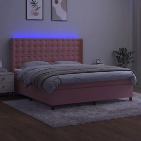 Box spring postel s matrací a LED růžová 160x200 cm samet 3139816