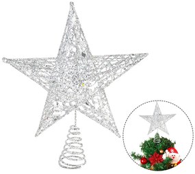 LED světelná hvězda na stromek, modrá, stříbrné třpytky, různé velikosti Velikost (cm): 15cm