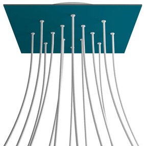 creative cables Čtvercový stropní baldachýn ROSE ONE, 400 mm, 14 otvorů a 4 boční otvory Barva komponentu: Petrolejová, Barva montury: Bílá