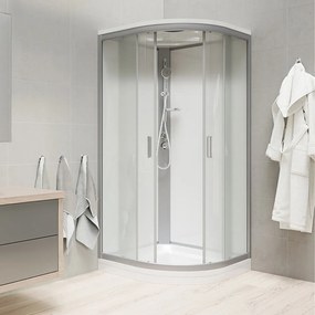 Mereo Mereo, Sprchový box, čtvrtkruh, se stříškou, s vaničkou R550, satin ALU, sklo Point, zadní stěny bílé, CK35122KMSW