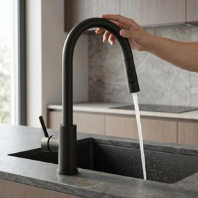 Dřezová baterie REA FRESH TOUCH s výsuvnou sprškou, černá mat