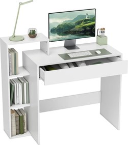 HOMCOM moderní PC stůl se 3 otevřenými policemi a zásuvkou, bílé dřevo, 100x40x90 cm