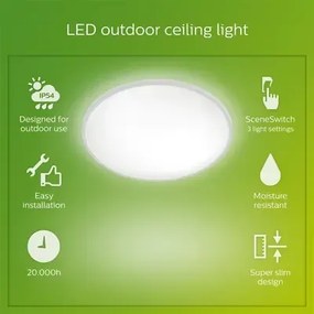 Philips SuperSlim SSW bílá / Stropní LED svítidlo / 15W / 4000K / IP54