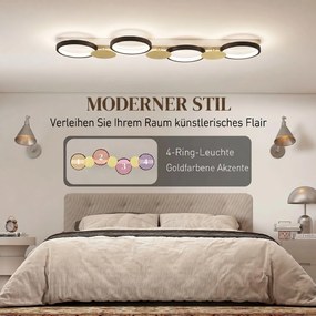 Stropní svítidlo LED 38W 1500LM 3000K-6500K Stropní svítidlo Lampa do obývacího pokoje se 4 žárovkami dálkové ovládání Černá+zlatá