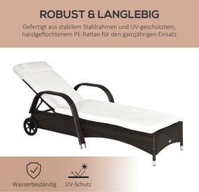 Zahradní lehátko Outsunny s polštáři a kolečky, mobilní ratanové lehátko z polyratanu a kovu, kávově hnědé, 200 x 73 x 30-103cm | Aosom.de
