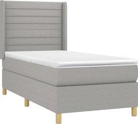 Box spring postel s matrací a LED světle šedá 90x200 cm textil 3138925
